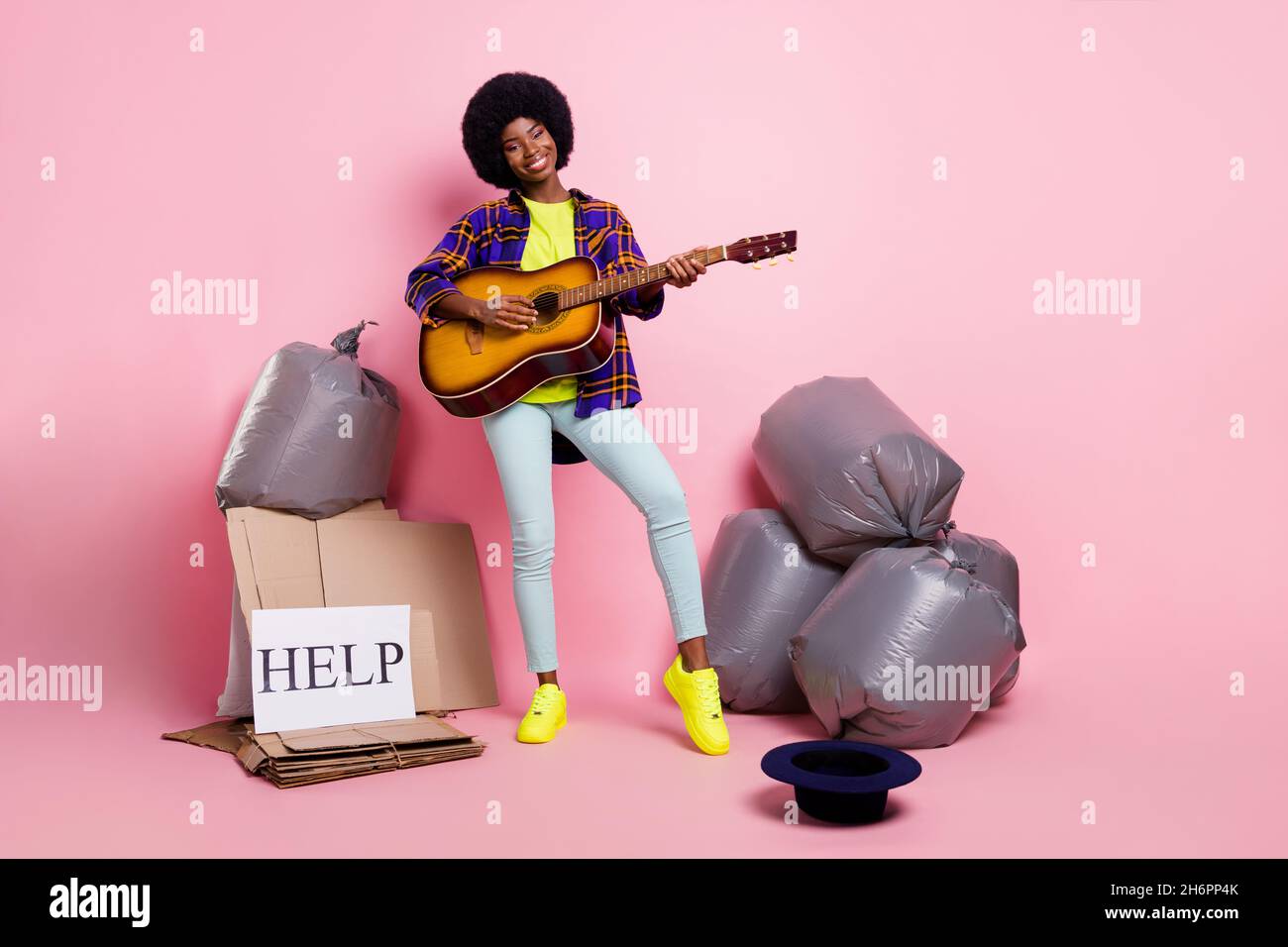 Full length body size view of beautiful trendy girl singing song ...