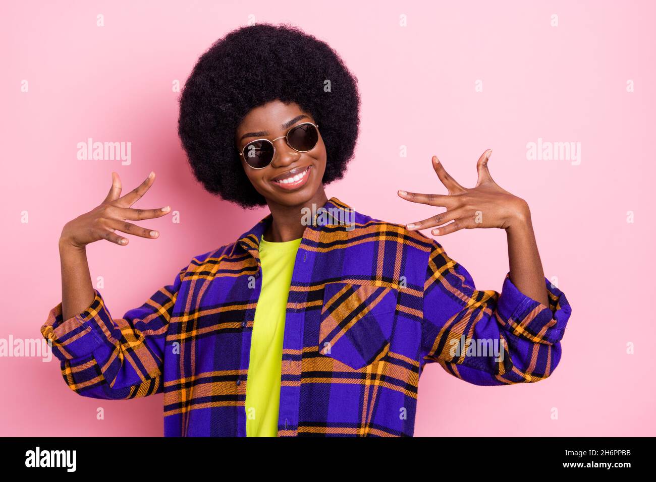 Portrait of attractive cheerful funky girl wearing nice look having fun ...