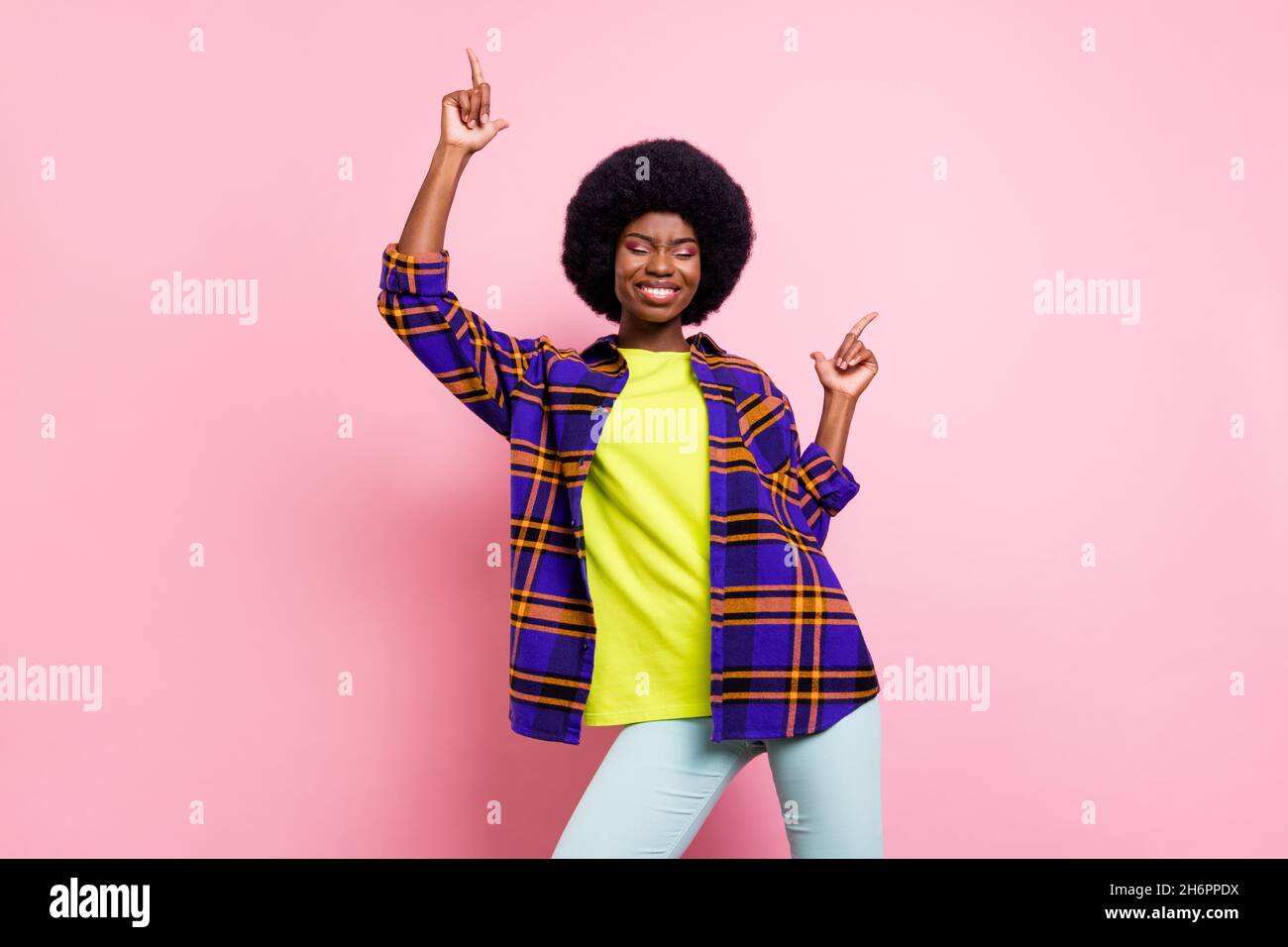 Portrait of attractive cheerful girl dancing having fun chill relax ...