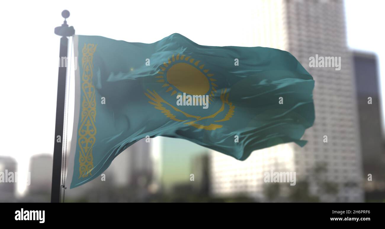 Kazakhstan national flag. Kazakh country waving flag. Politics and news ...