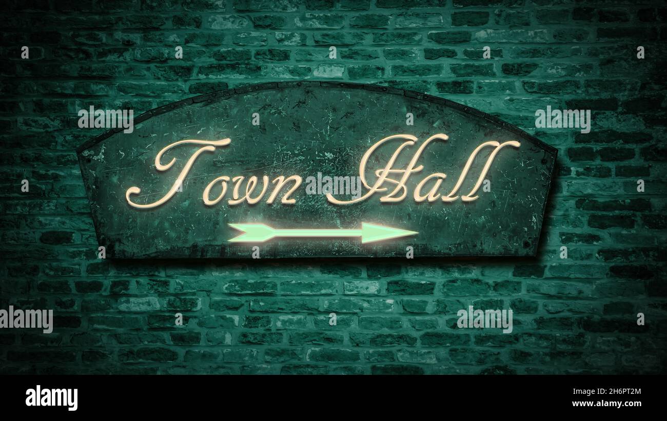 Street Sign the Direction Way to Town Hall Stock Photo - Alamy