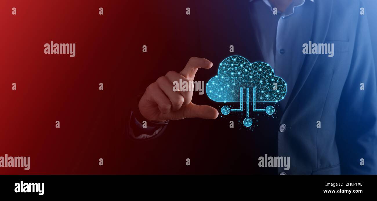 Cloud technology. Polygonal wireframe cloud storage sign with data ...