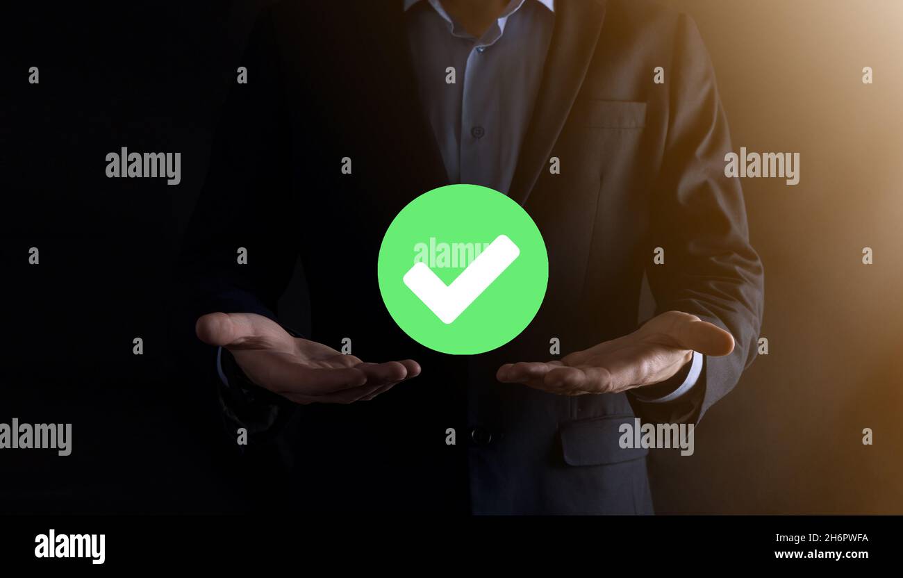 Hand holds green icon Check mark,Check Mark Sign, Tick Icon,right sign ...