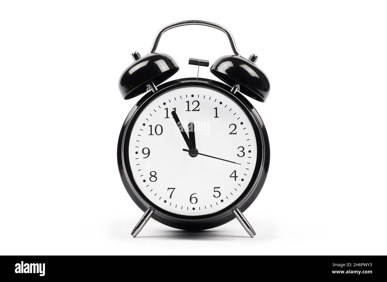 Black alarm clock isolated on white background Stock Photo - Alamy