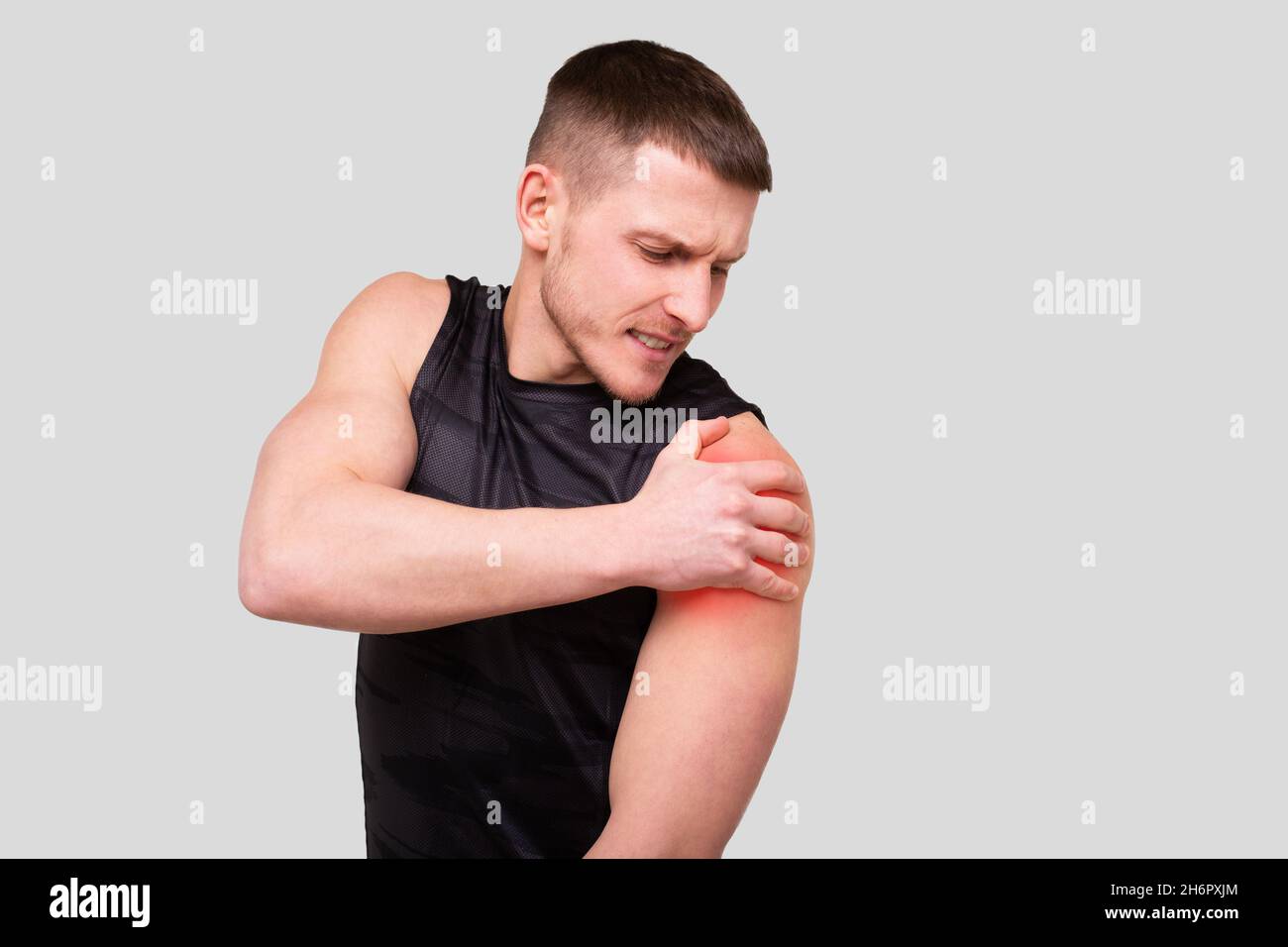 Sport man Holding Shoulder. Man Having Injury. Sport man Shoulder ...