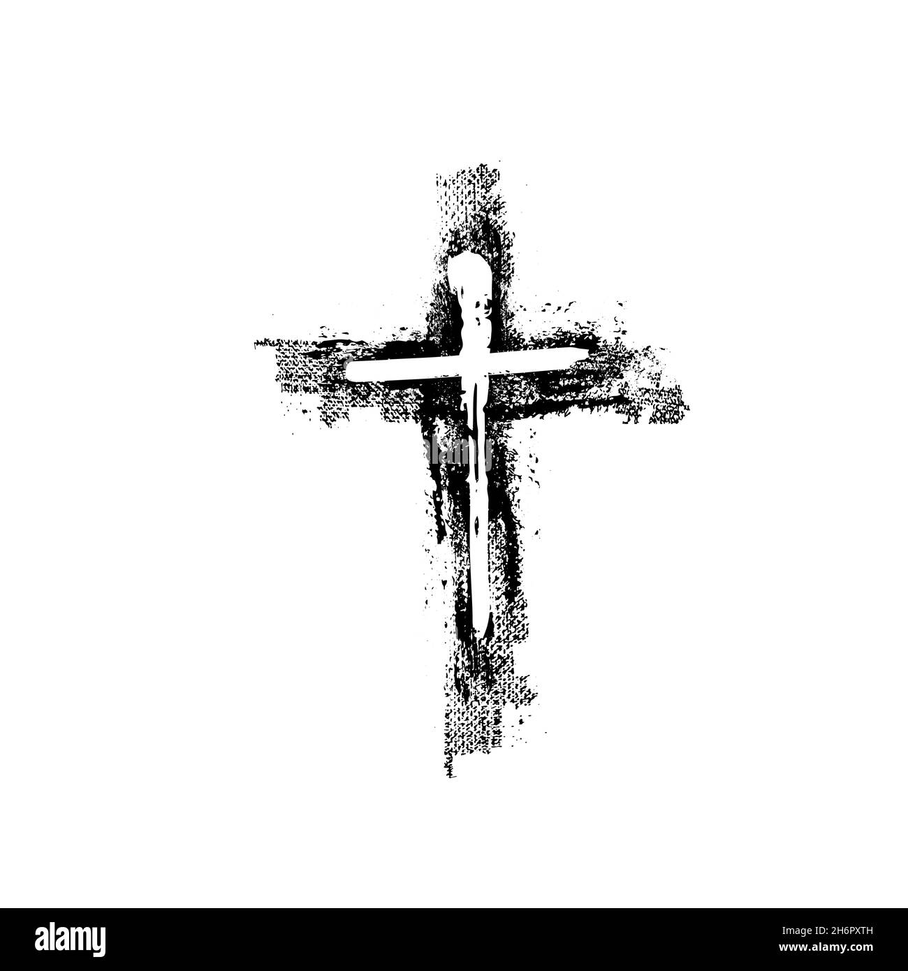 Hand drawn black grunge cross icon, simple Christian cross sign, hand ...