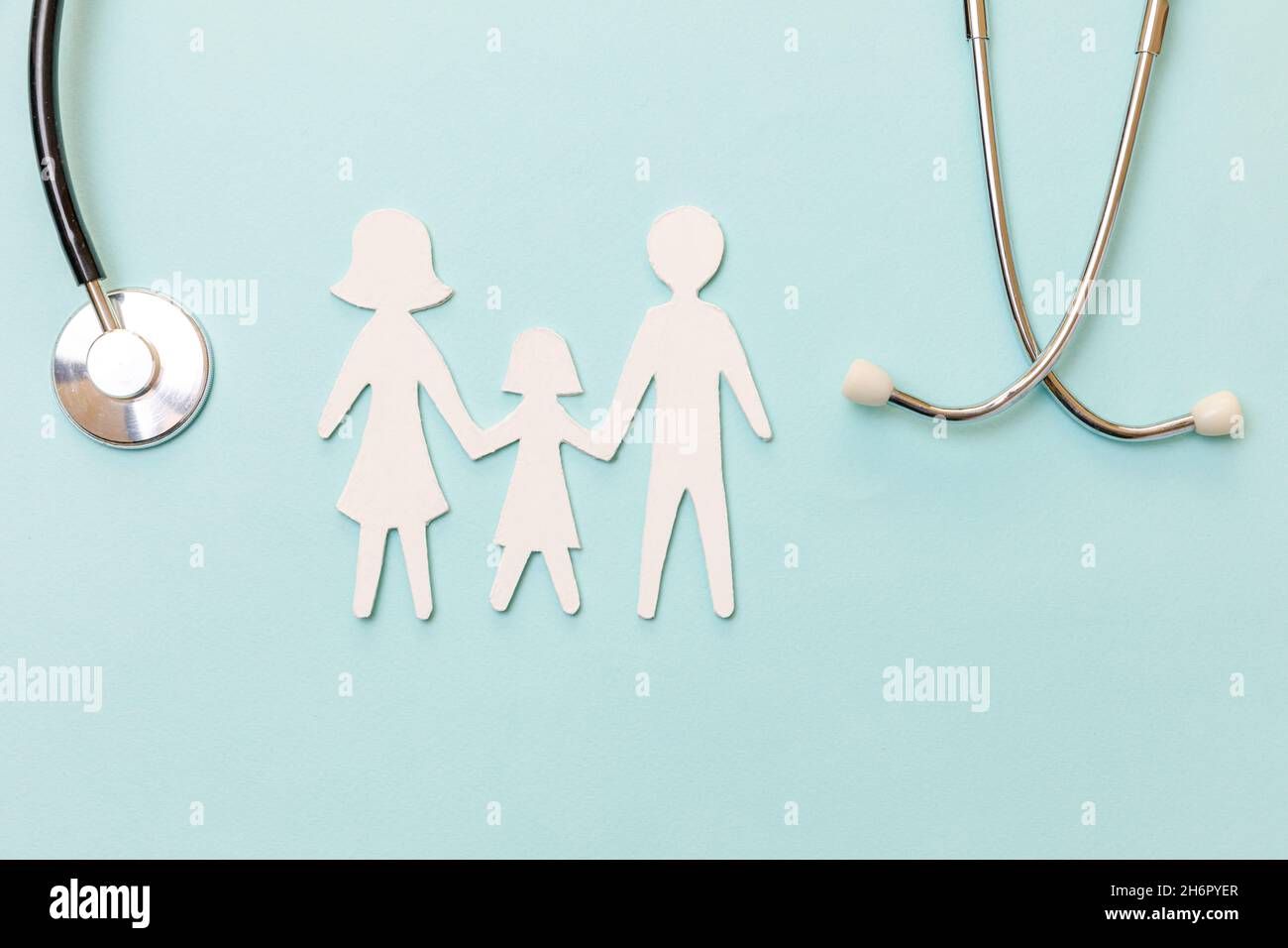 Family health care therapy medical concept. Flat lay family cutout ...