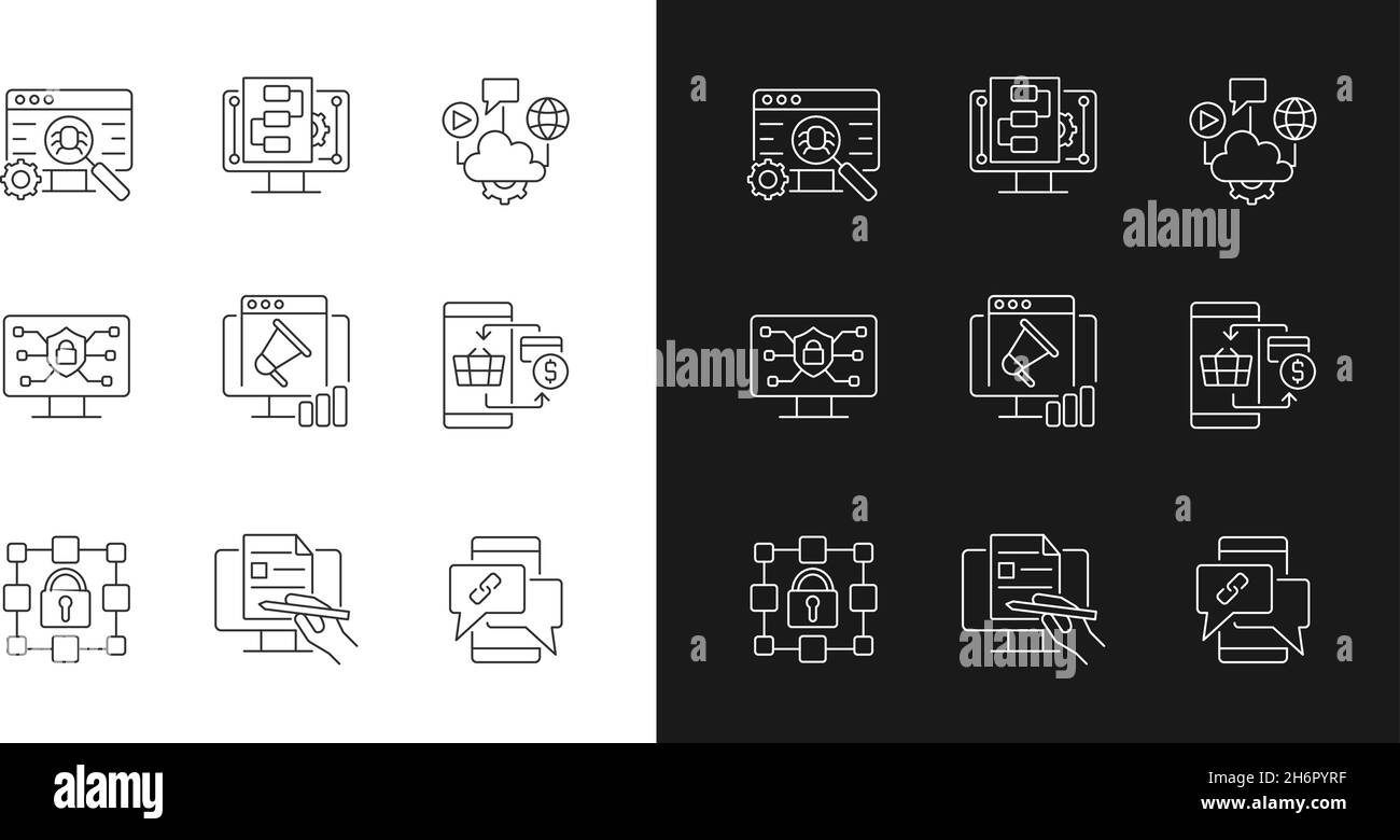 Digital proficiency linear icons set for dark and light mode Stock ...