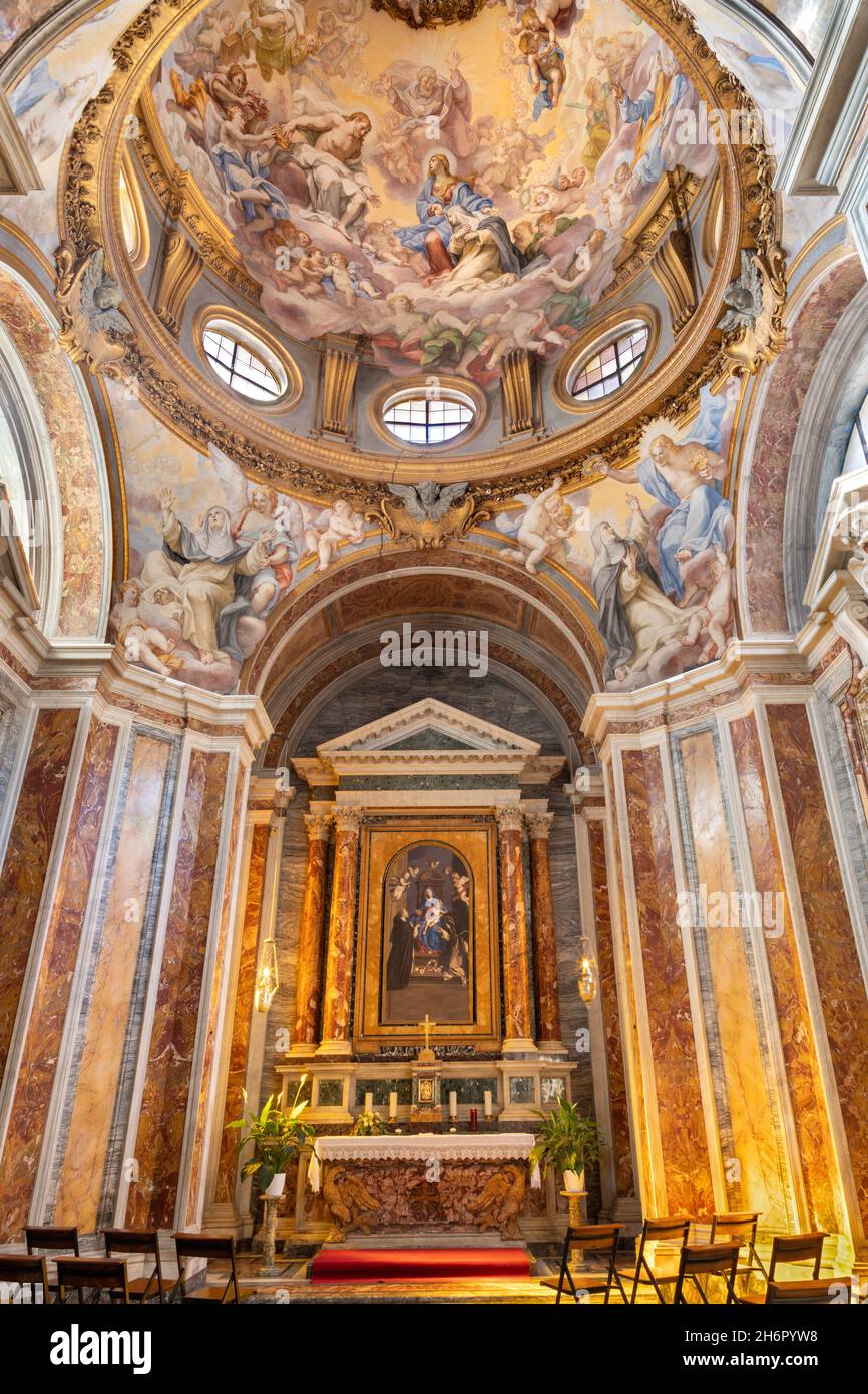ROME, ITALY - SEPTEMBER 2, 2021: The side chapel with fresco Glory of ...