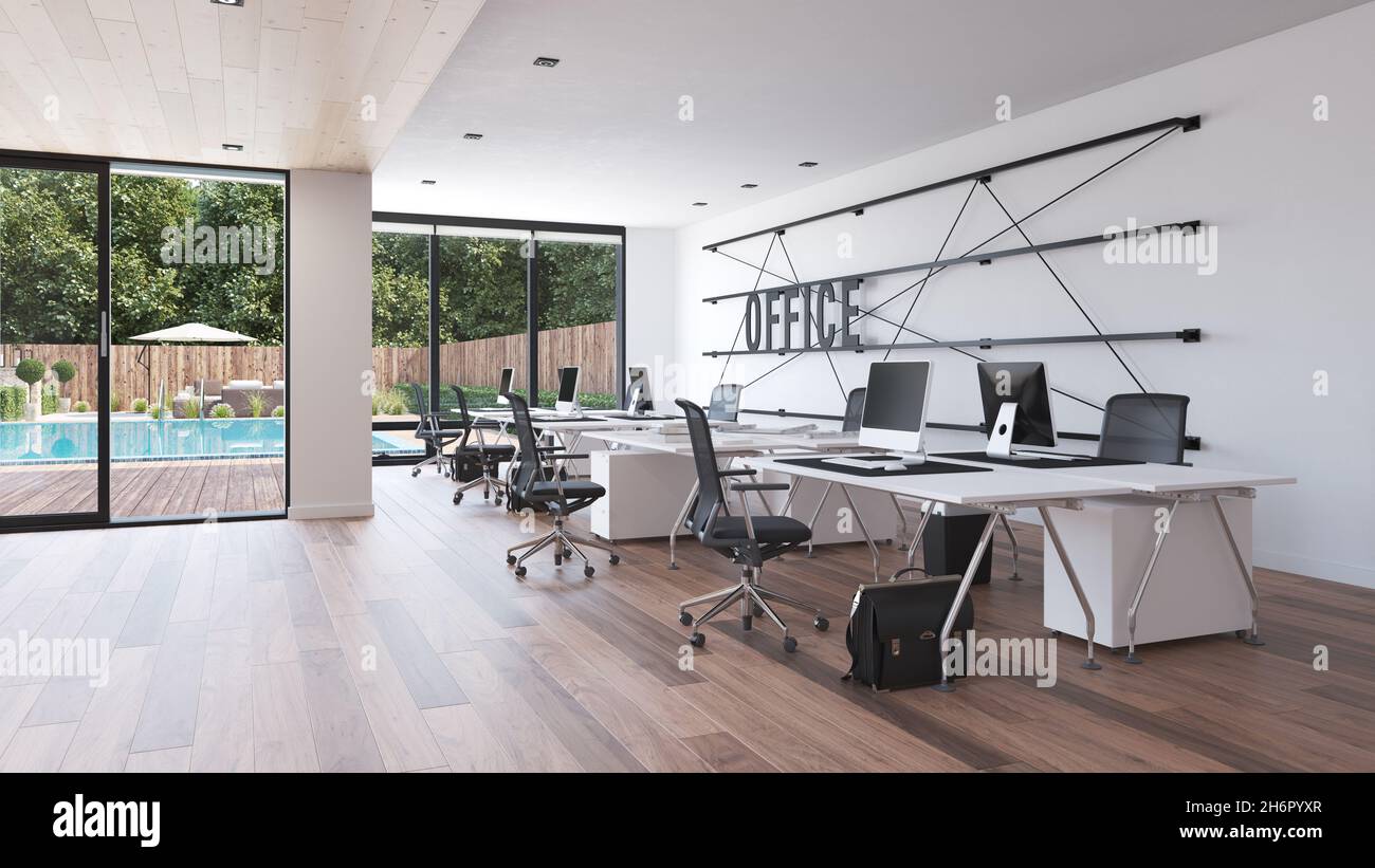 modern office interior design concept. 3d rendering idea Stock Photo ...