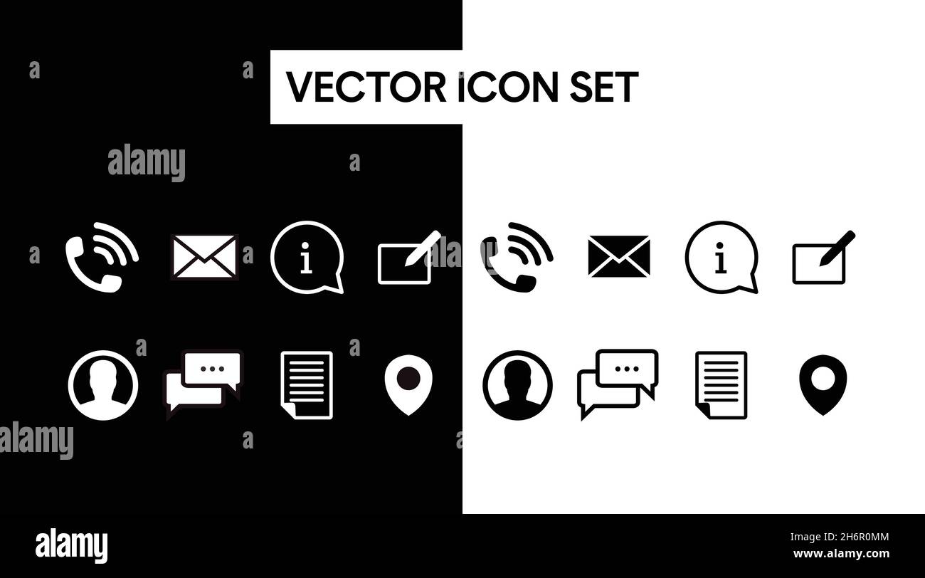 Contact Icon Set. Black and White Illustration of Different Contect ...