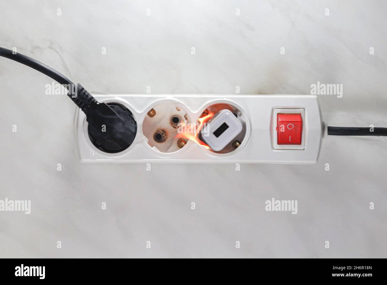 Failure caused by burning of the wire cable and socket outlet plug in ...