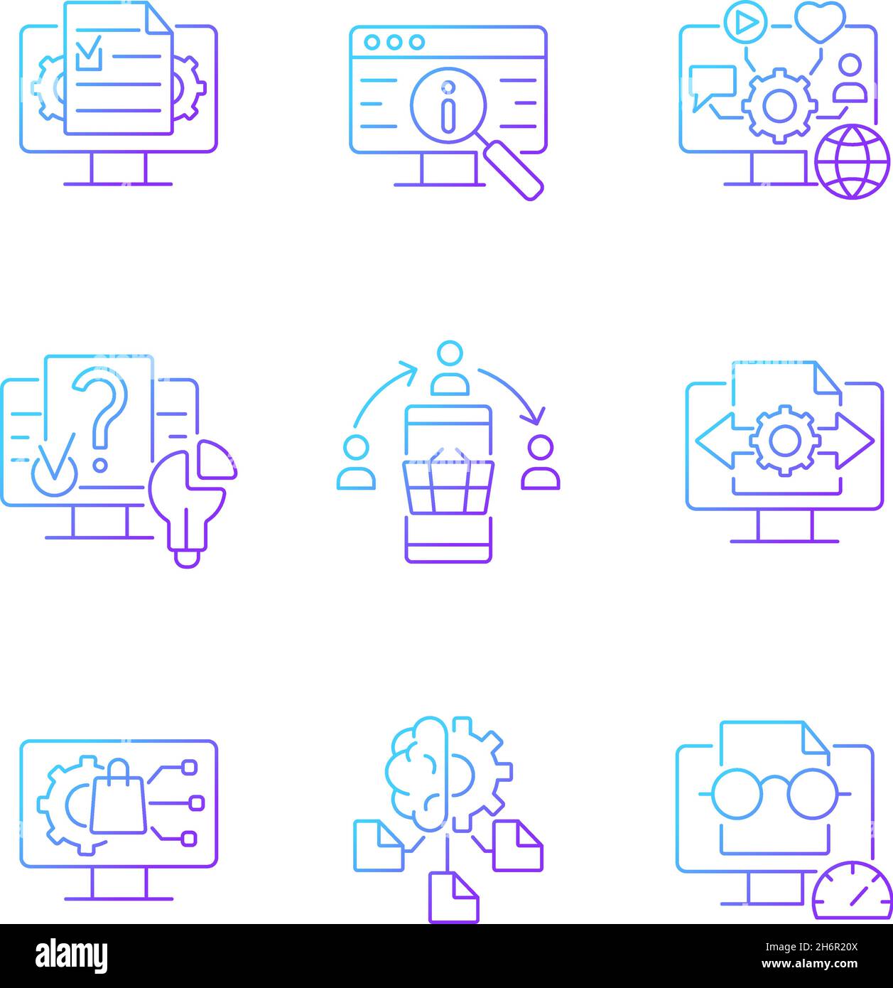 Digital literacy skills gradient linear vector icons set Stock Vector ...