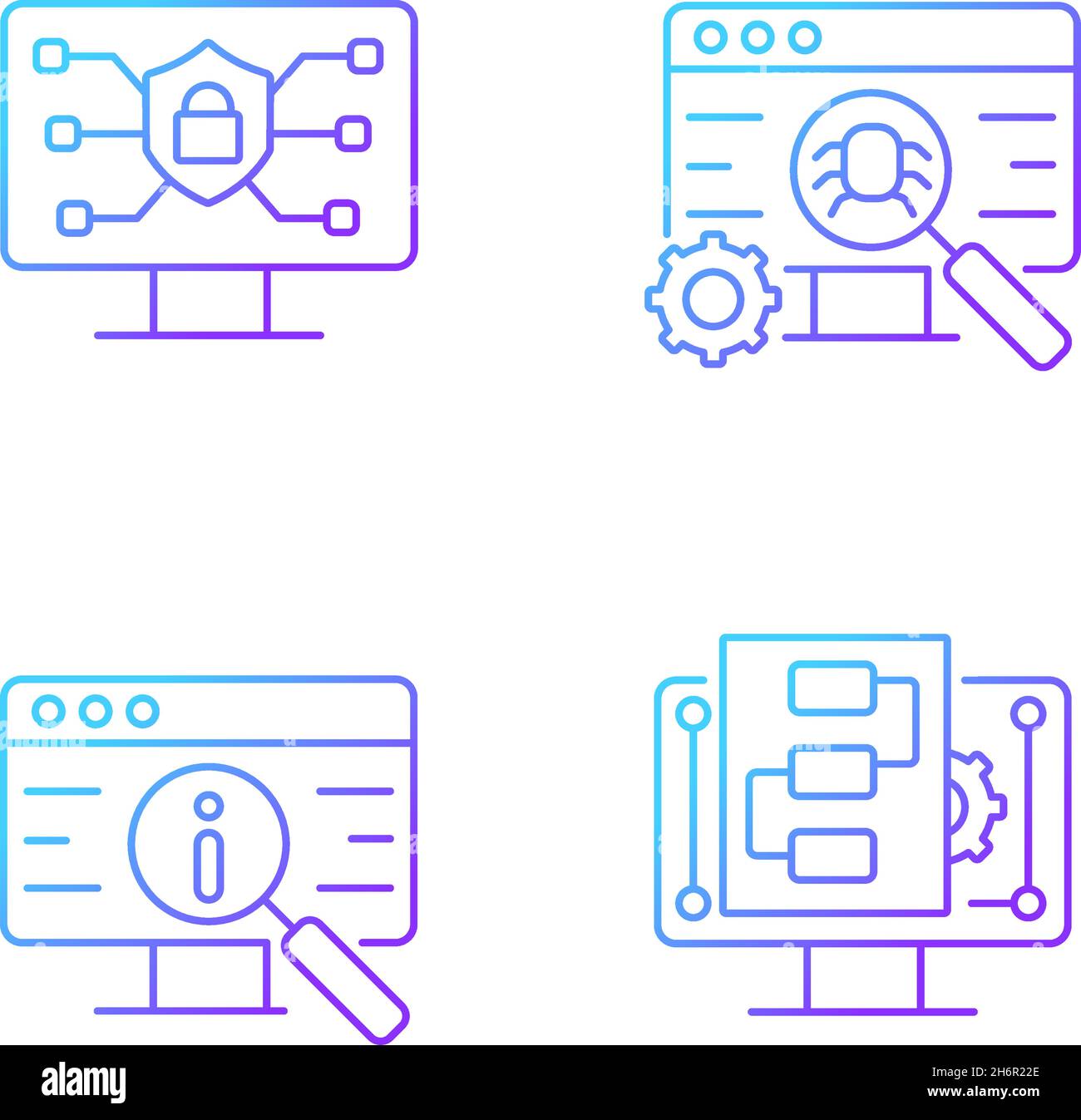 Use of digital technologies gradient linear vector icons set Stock ...
