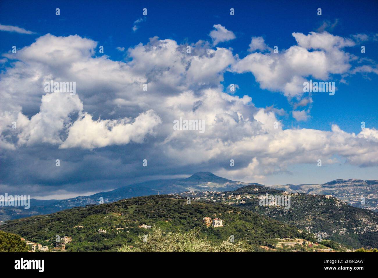 Aerial view of a green hill in the morning Stock Photo - Alamy