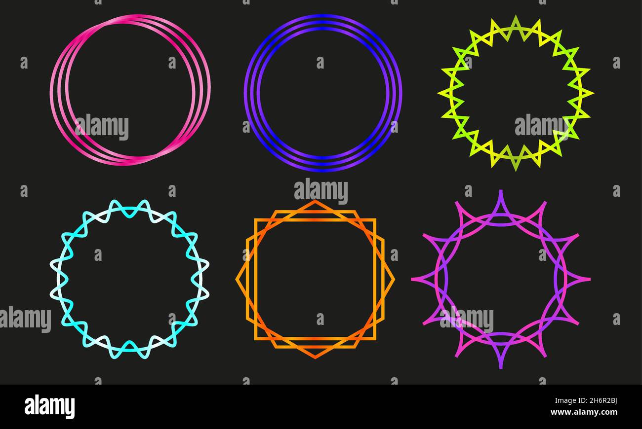 Vector set of neon frames of different colors and shapes Stock Vector ...