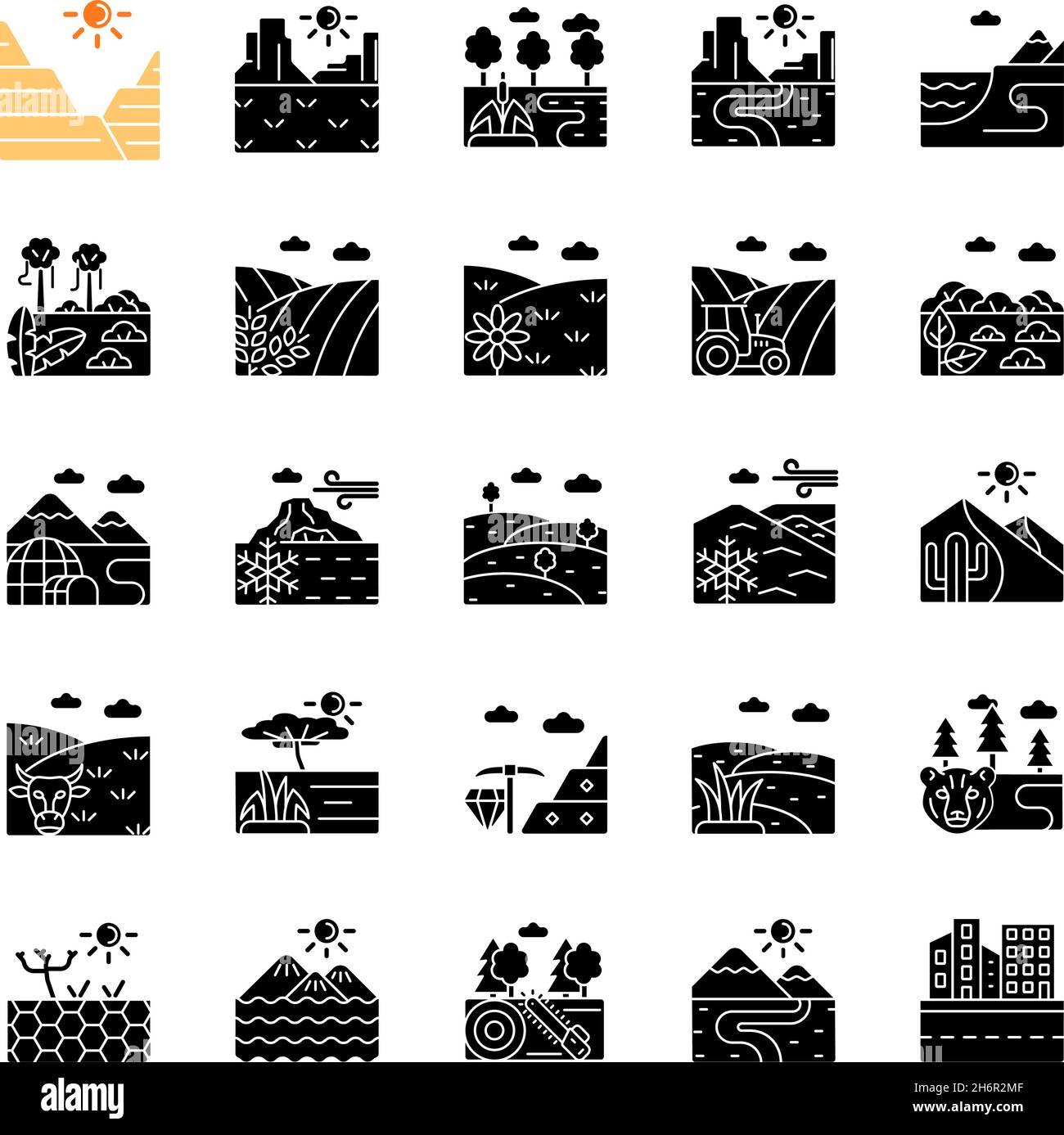 Land types black glyph icons set on white space Stock Vector Image ...