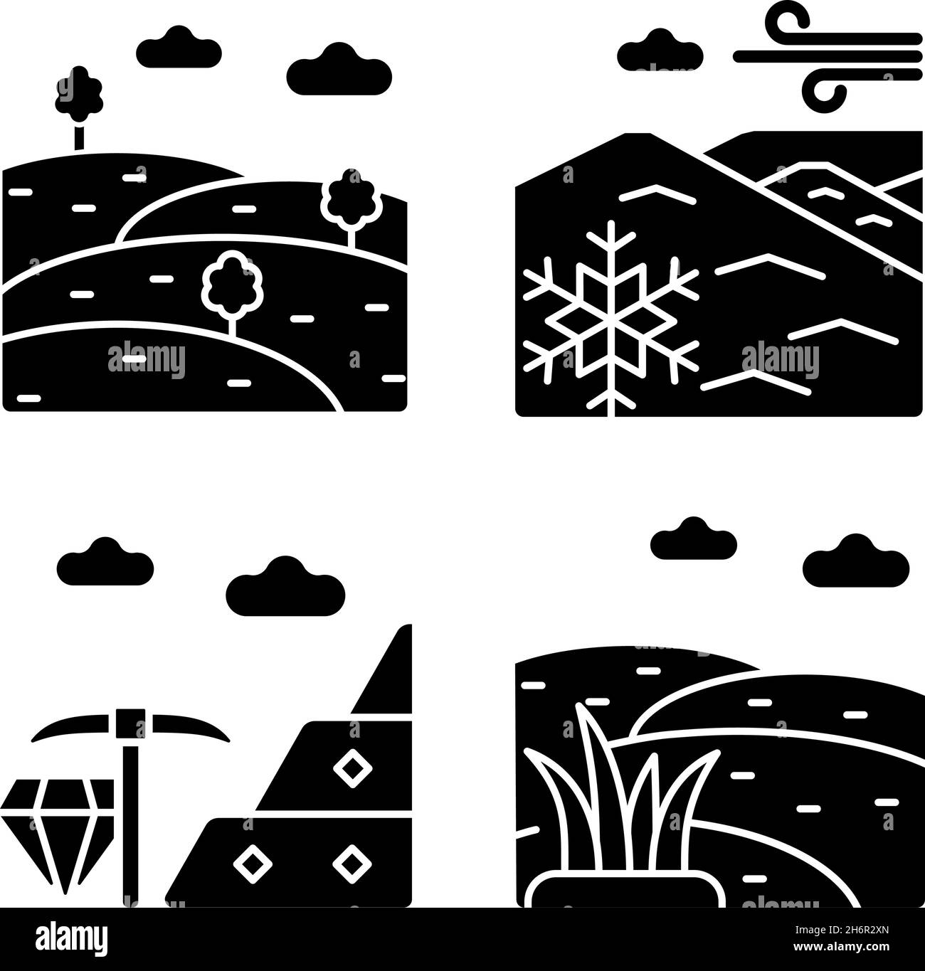 Land diversity black glyph icons set on white space Stock Vector Image ...