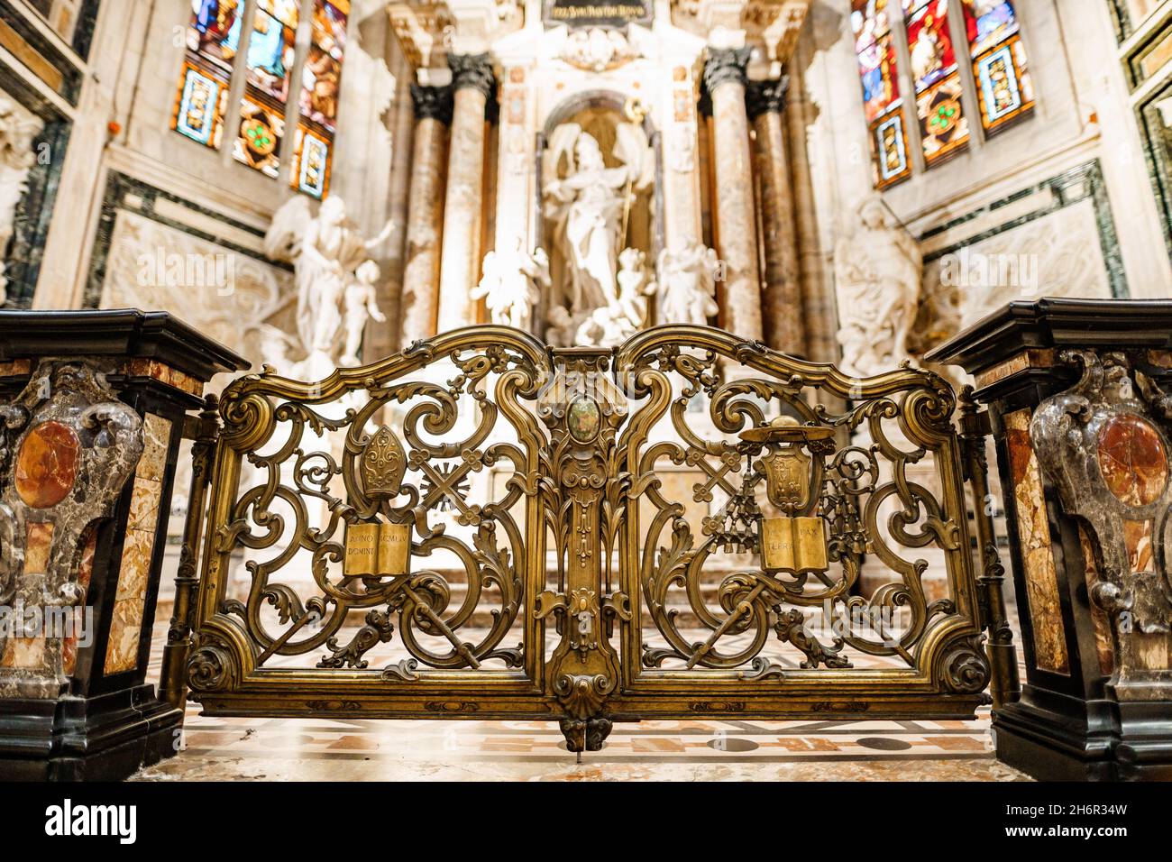 Carved gates with gilding in front of the altar of St. John in the ...