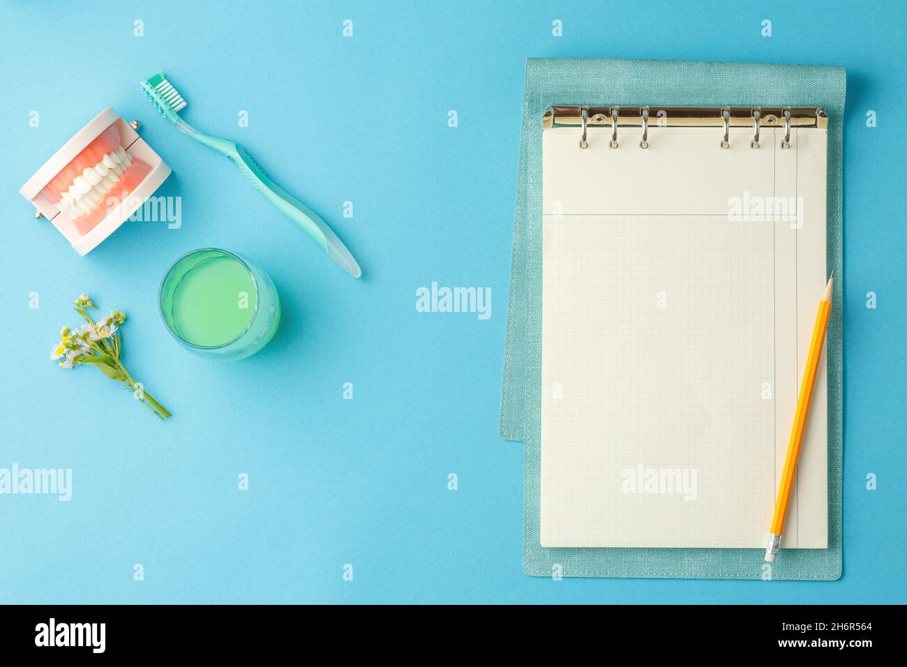 Dentist table with oral hygiene accessories Stock Photo - Alamy