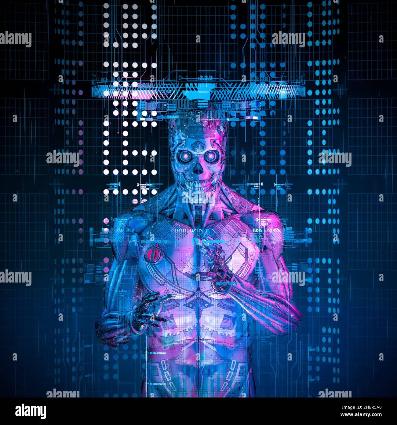 Data interface cyborg - 3D illustration of skull faced robot figure ... Data interface cyborg - 3D illustration of skull faced robot figure ...