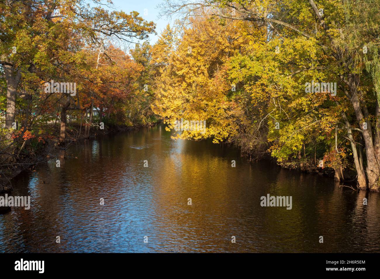 Red Cedar river winding through Michigan State University campus during ...