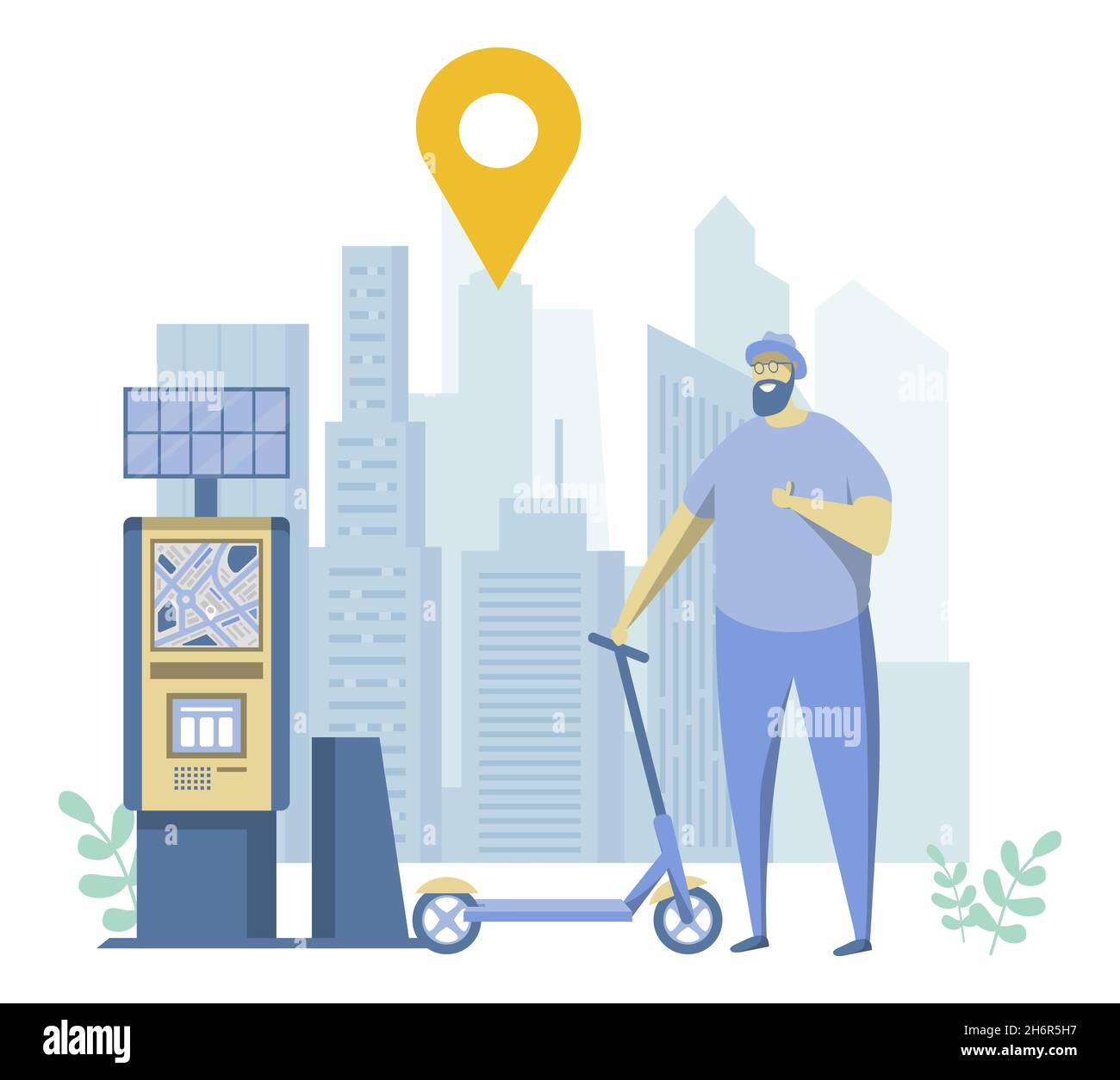 Electric Scooter Rental Vector Illustration Eco City Transport