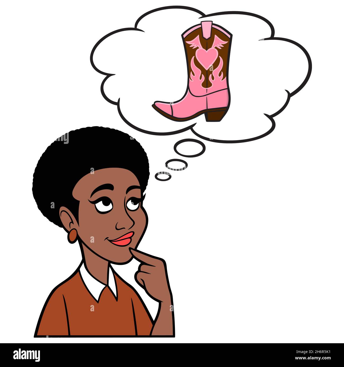 Woman thinking about a Cowgirl Boot - A cartoon illustration of a Woman ...