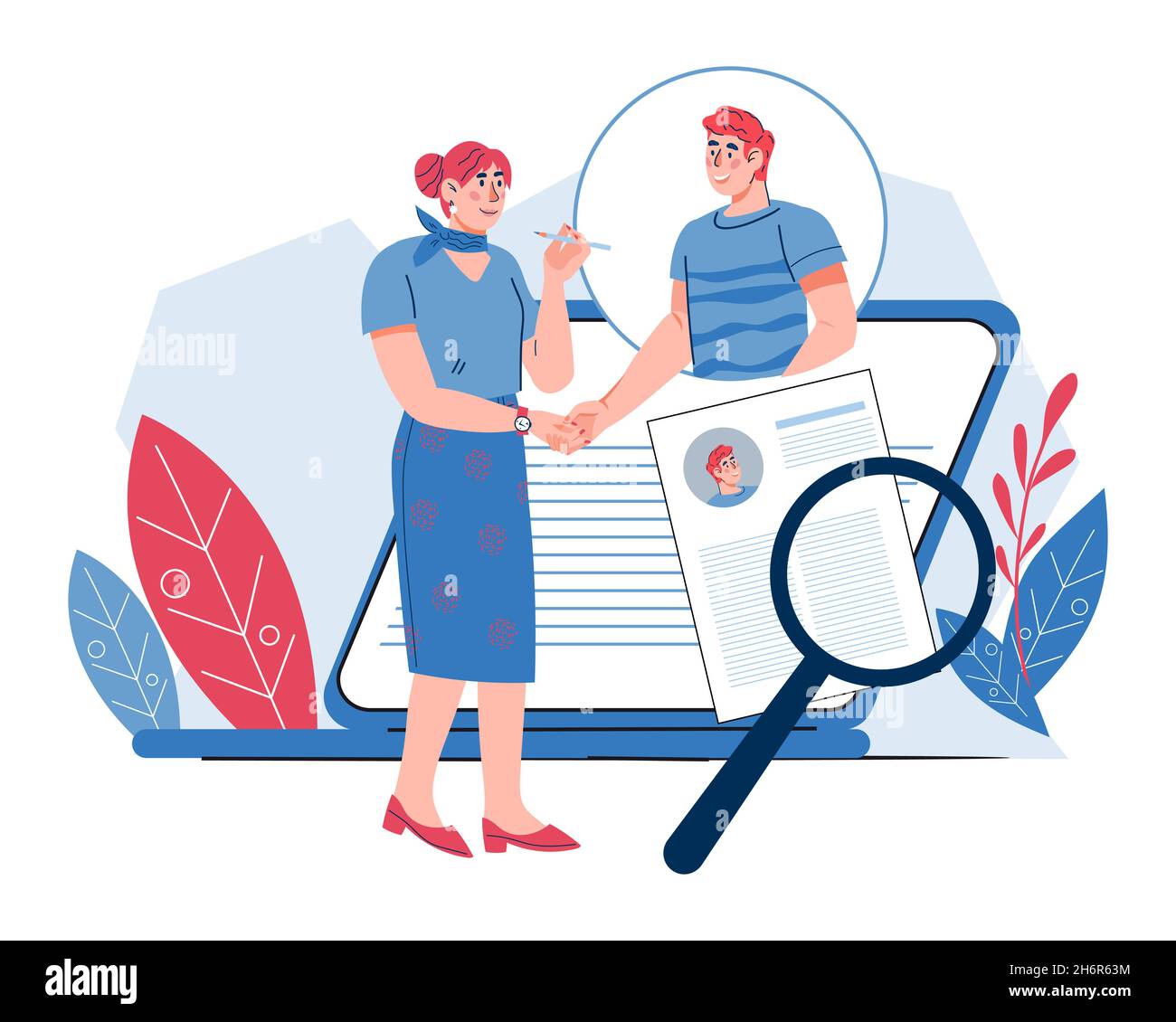 Hiring, recruitment and online interview, flat vector illustration ...