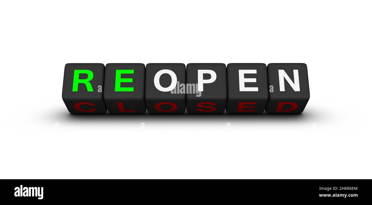 ReOPEN Sign. 3D rendering illustration on white background Stock Photo ...