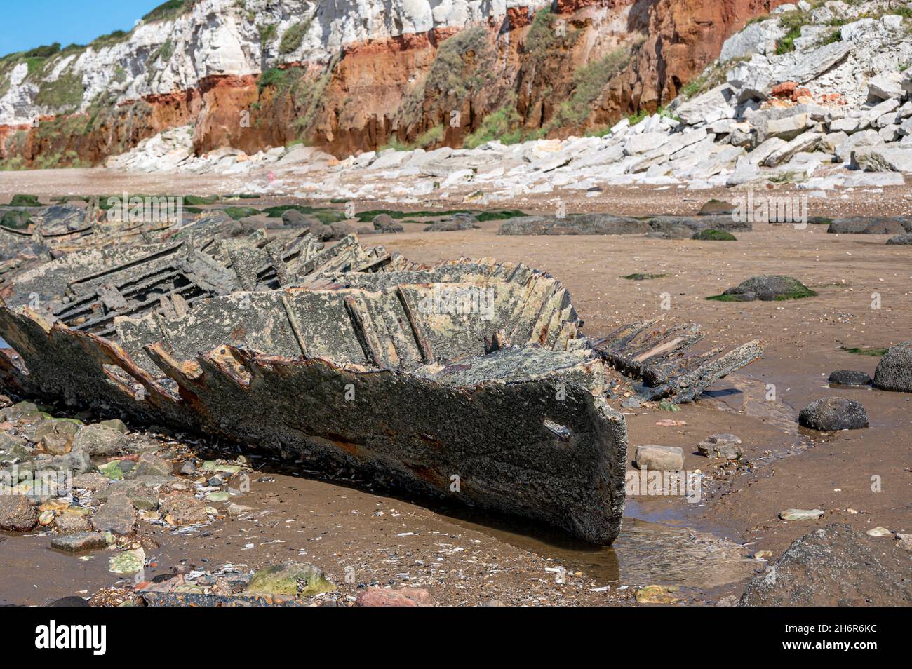 Ship wreck of the Steam Trawler Sheraton at the base of red and white ...