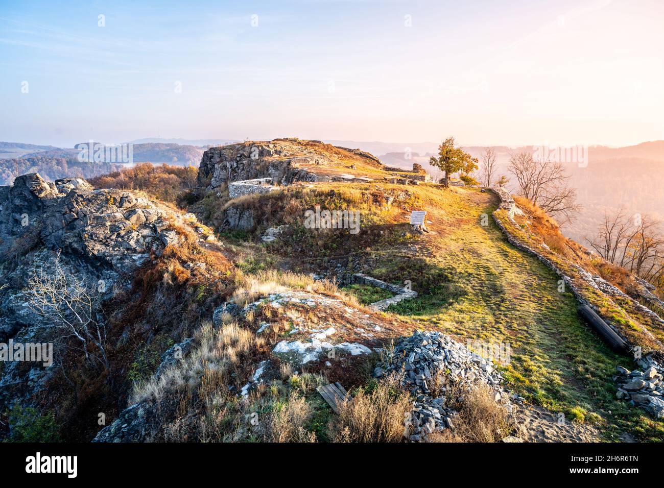 Kalich medieval castle ruins on the mountain summit Stock Photo - Alamy