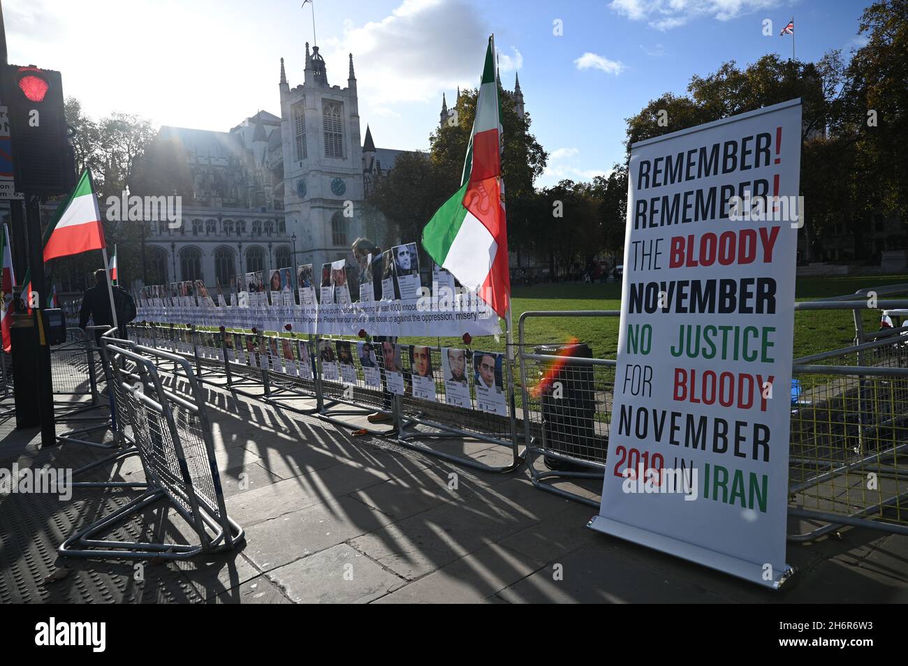 London, UK. 17 November 2021, Iranian activists display hundreds of ...