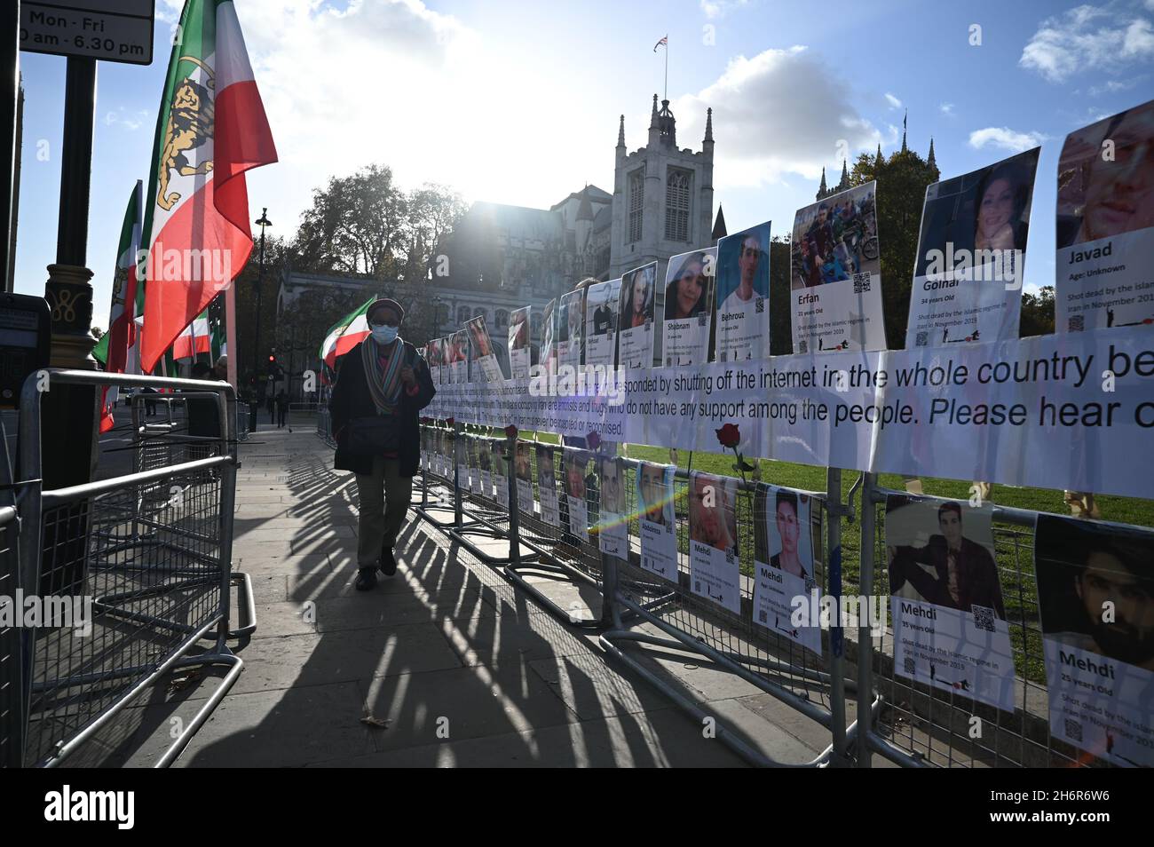 London, UK. 17 November 2021, Iranian activists display hundreds of ...