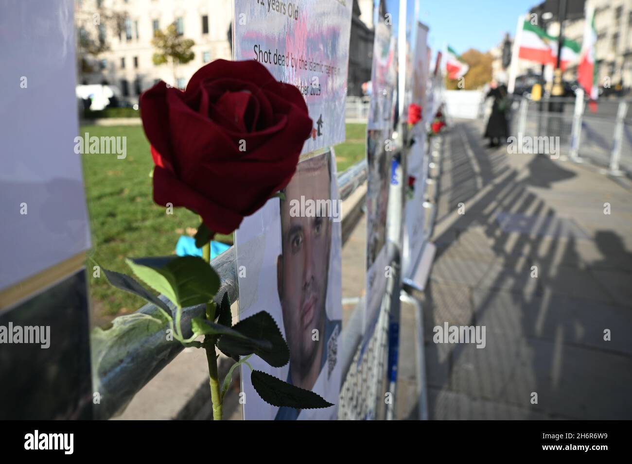 London, UK. 17 November 2021, Iranian activists display hundreds of ...