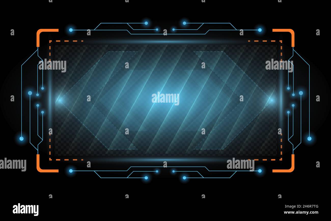 Abstract blue screen Hi-tech hologram frame arrow sign technology ...