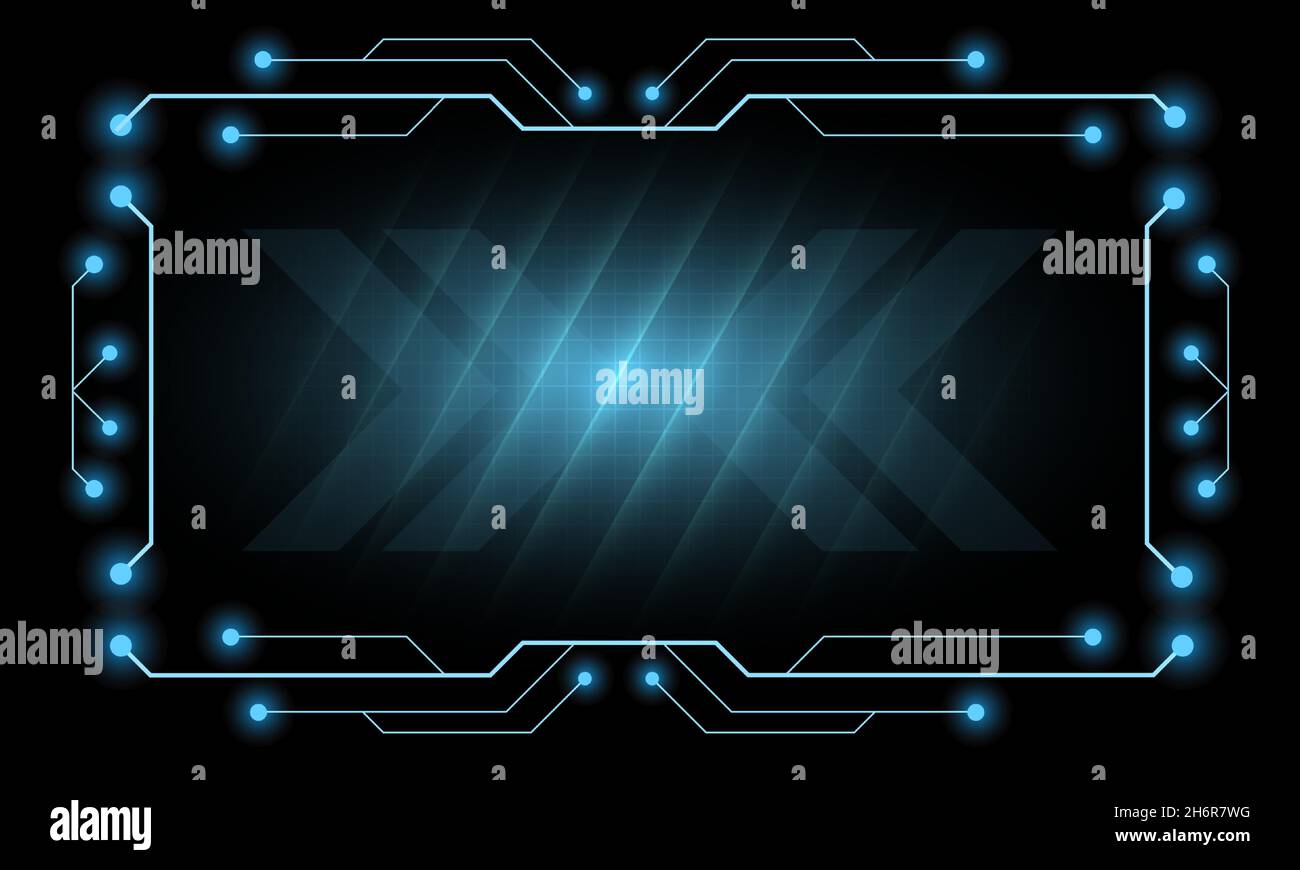Abstract blue screen Hi-tech hologram frame arrow sign technology ...
