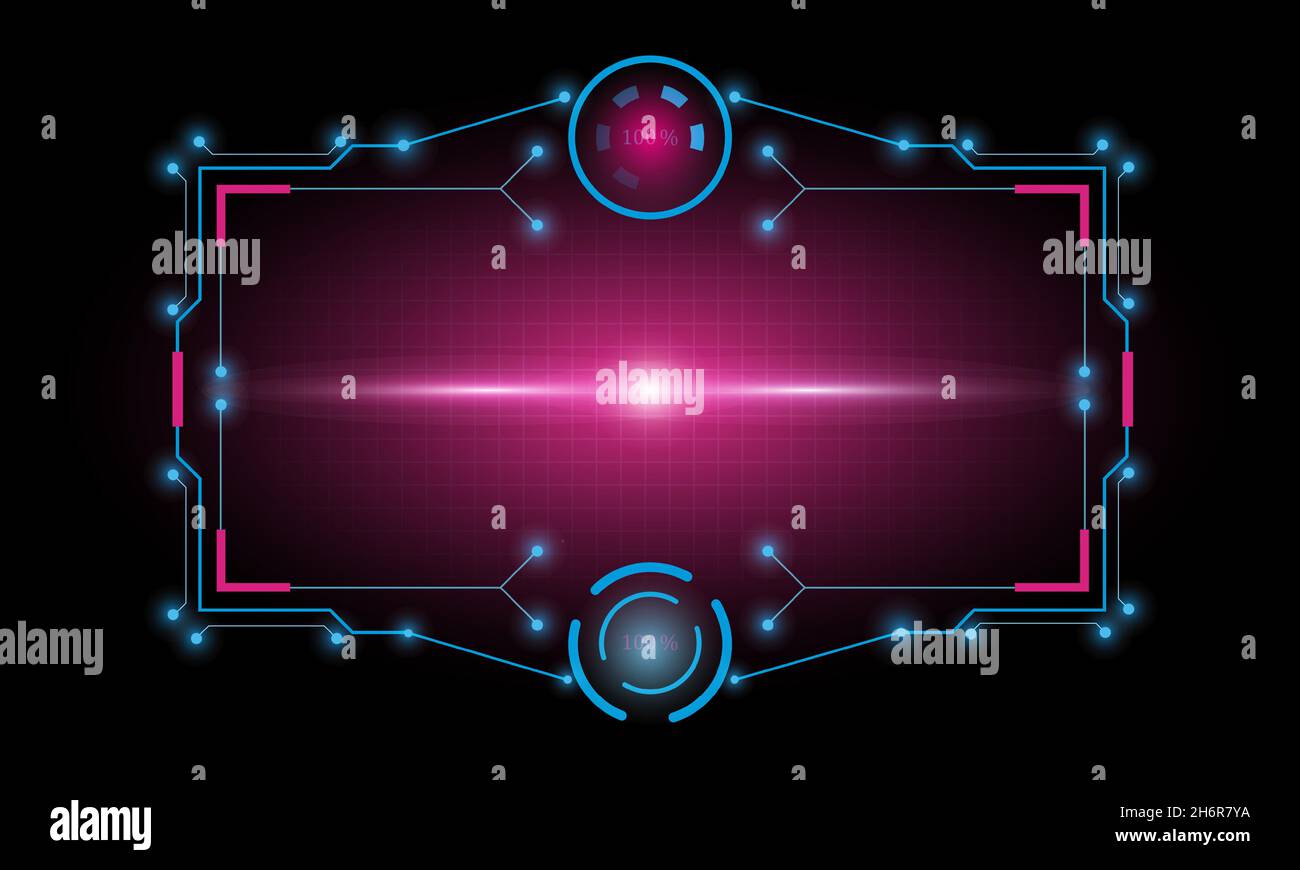 Abstract blue screen Hi-tech hologram frame circle round up sign ...