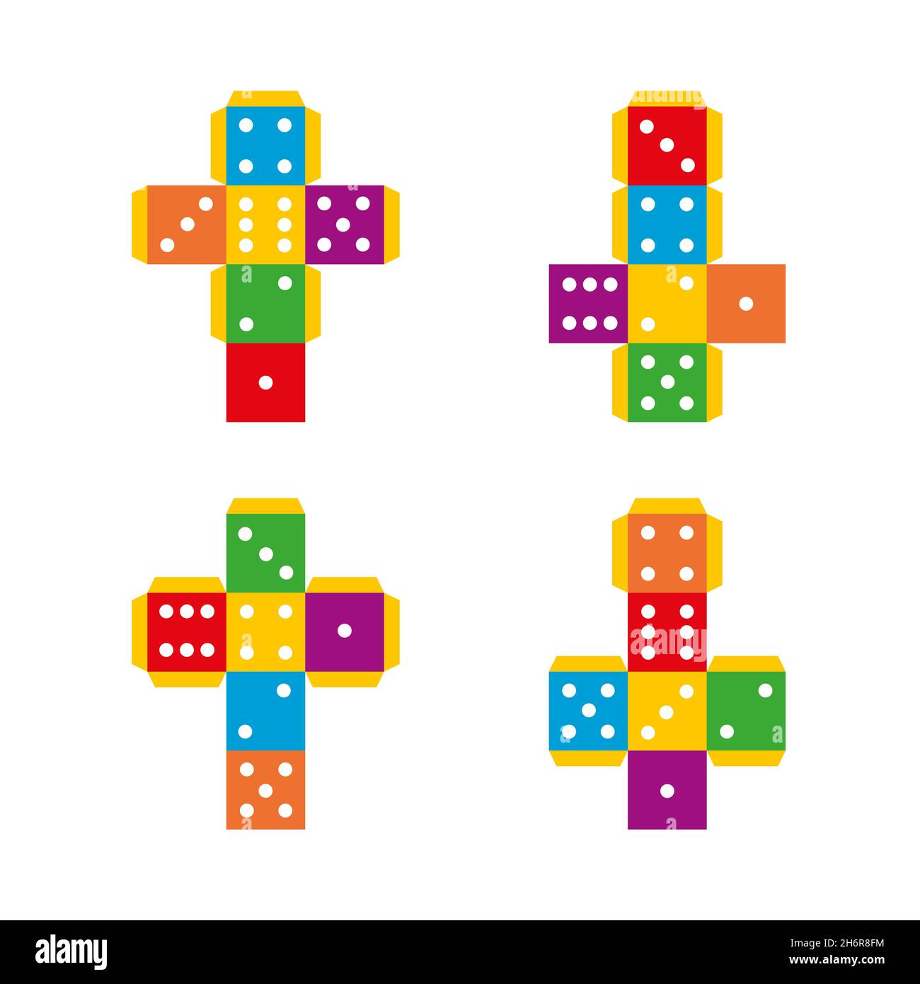 Dices simple flat colored vector isolated on white background Stock ...