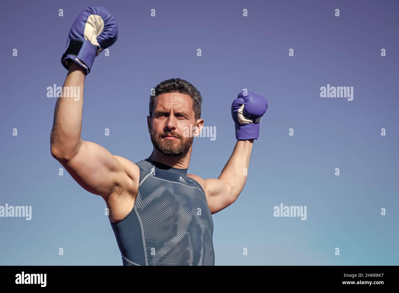 man boxer on stadium. fitness gym outdoor. muscular athletic guy ...