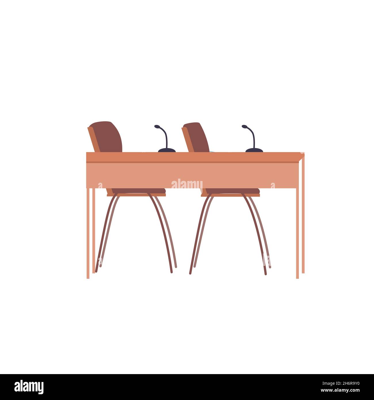 Flat cartoon conference work table with microphones and chairs ...