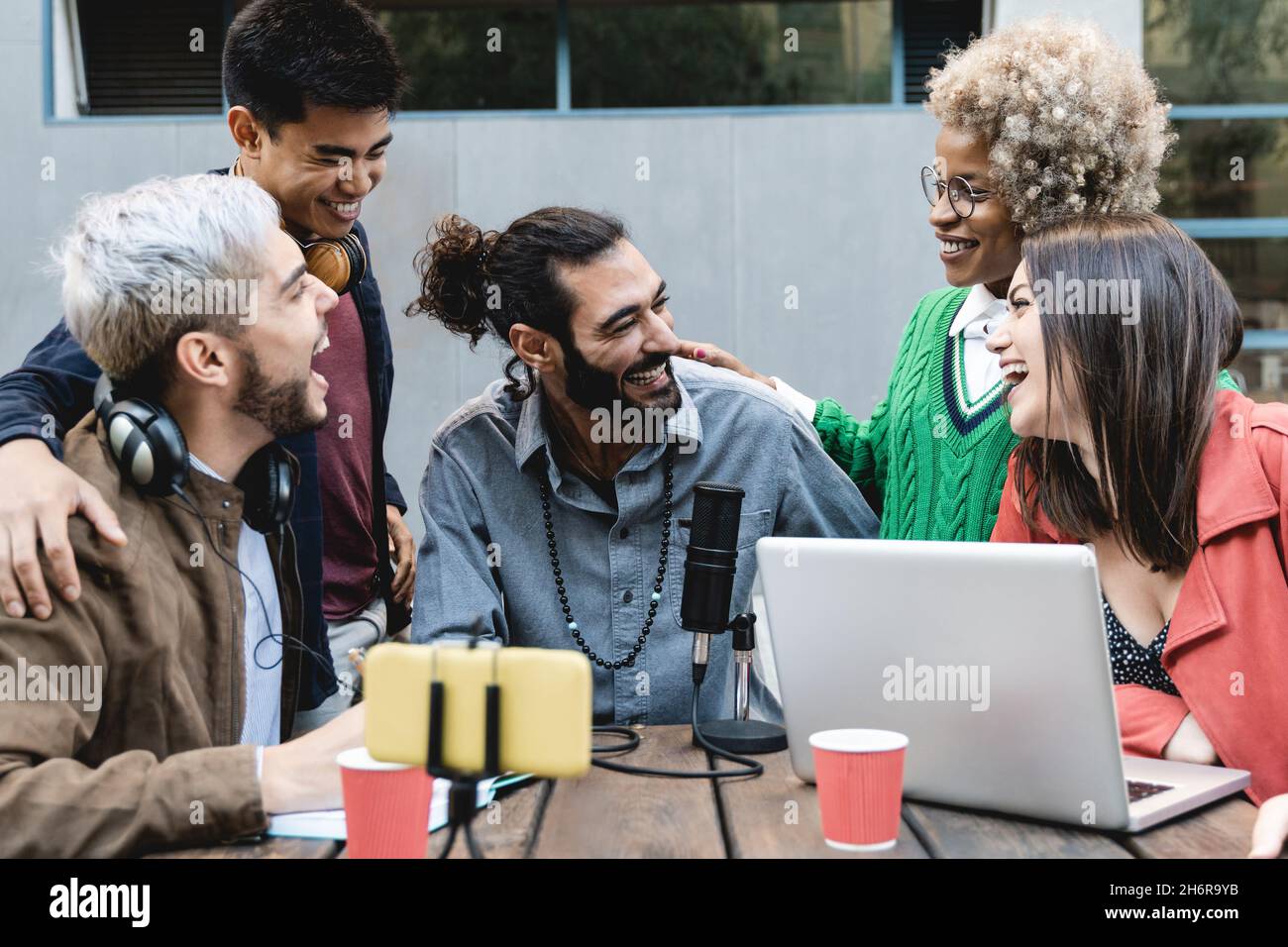Multiracial people live streaming podcast outdoor - Focus on african ...