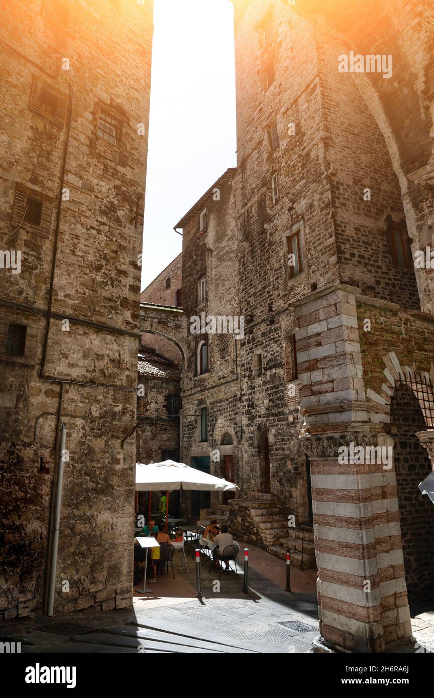 Perugia, Umbria, Italy. August 2020. In an alley in the historic center ...
