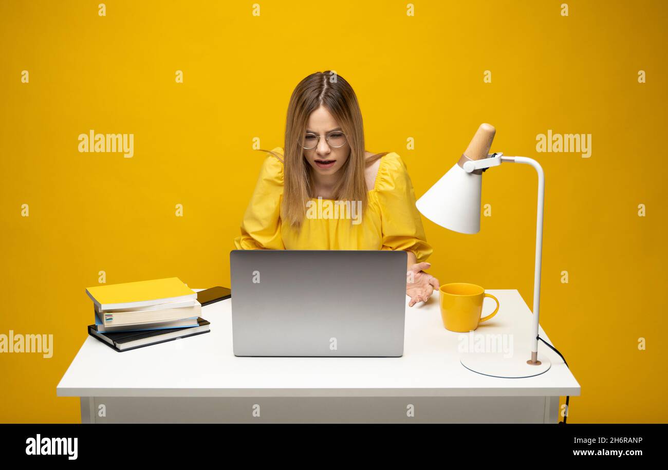 Young indignant confused secretary employee business woman with a ...