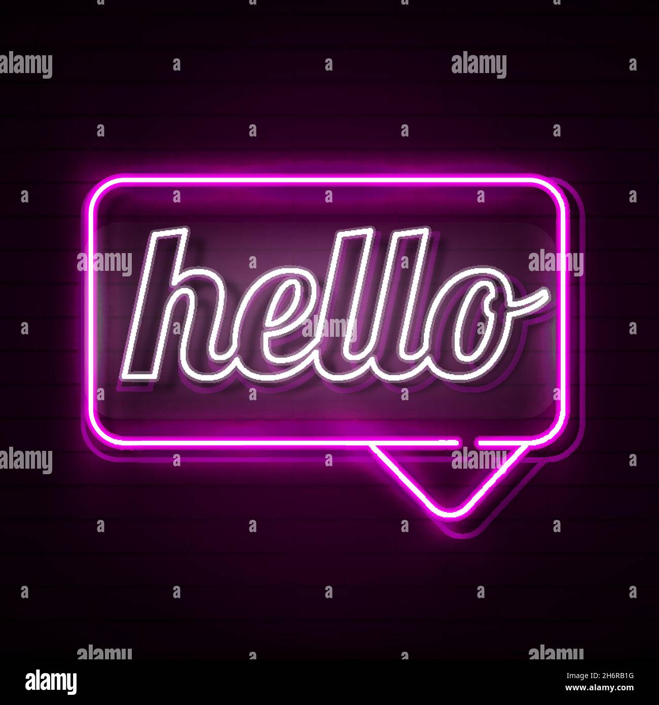Hello. Neon glowing signboard. Text on color background. Illustration ...