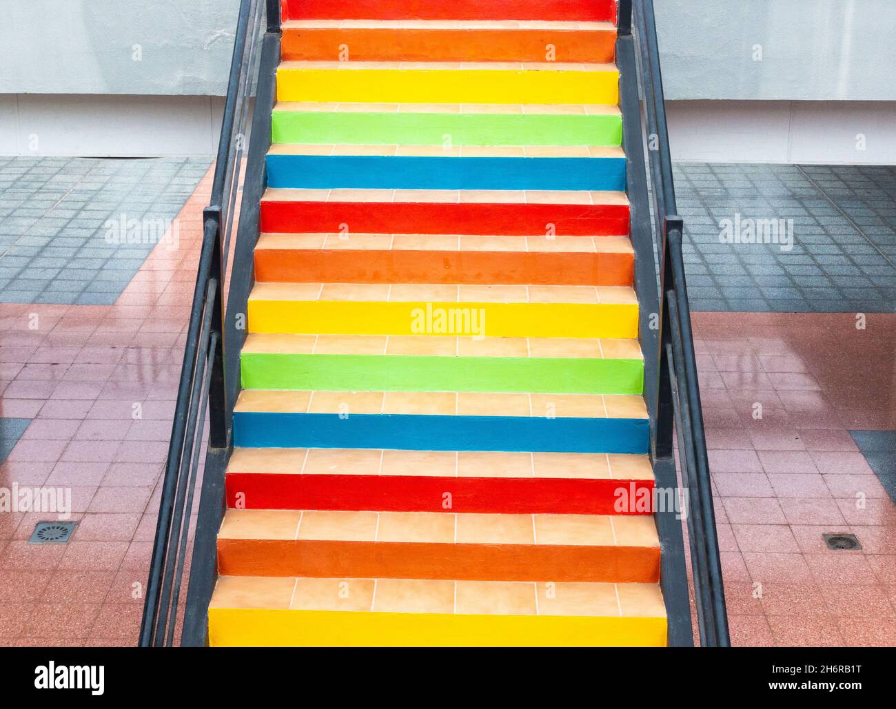 Rainbow coloured steps, stairs in shopping mall on Gran Canaria Stock ...