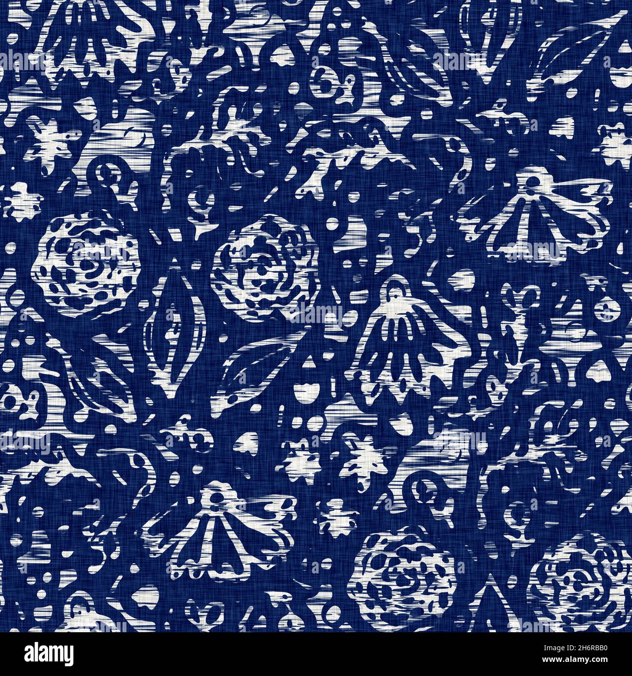 Indigo dyed fabric flower pattern texture. Seamless textile fashion ...