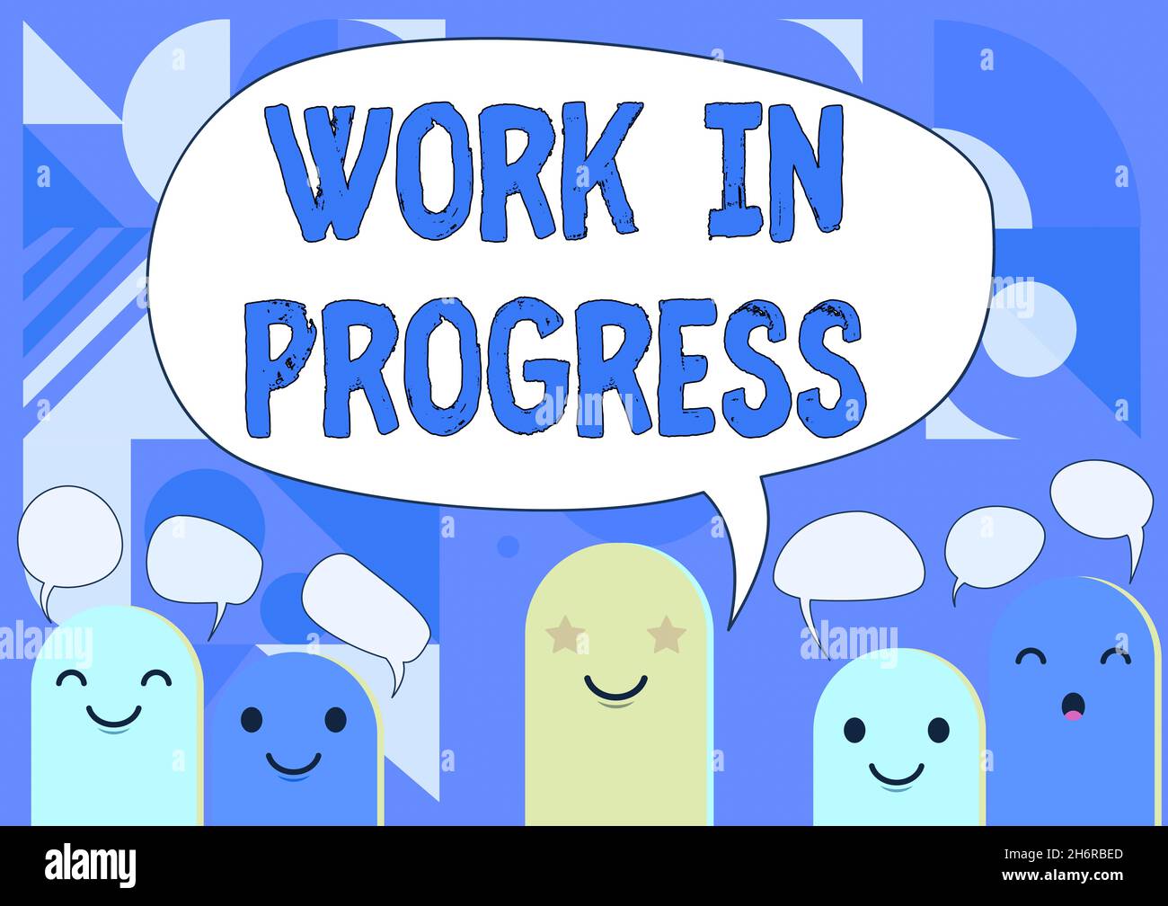 Text caption presenting Work In Progress. Business idea unfinished ...