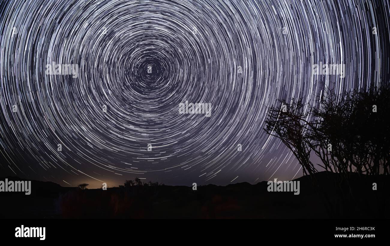 Fascinating view of long exposure starry sky Stock Photo - Alamy