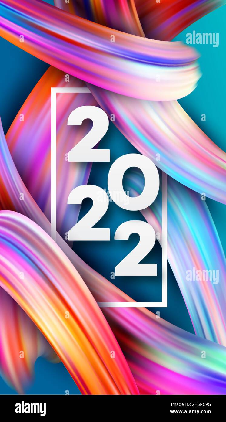 Calendar header 2022 number on colorful abstract color paint brush ...